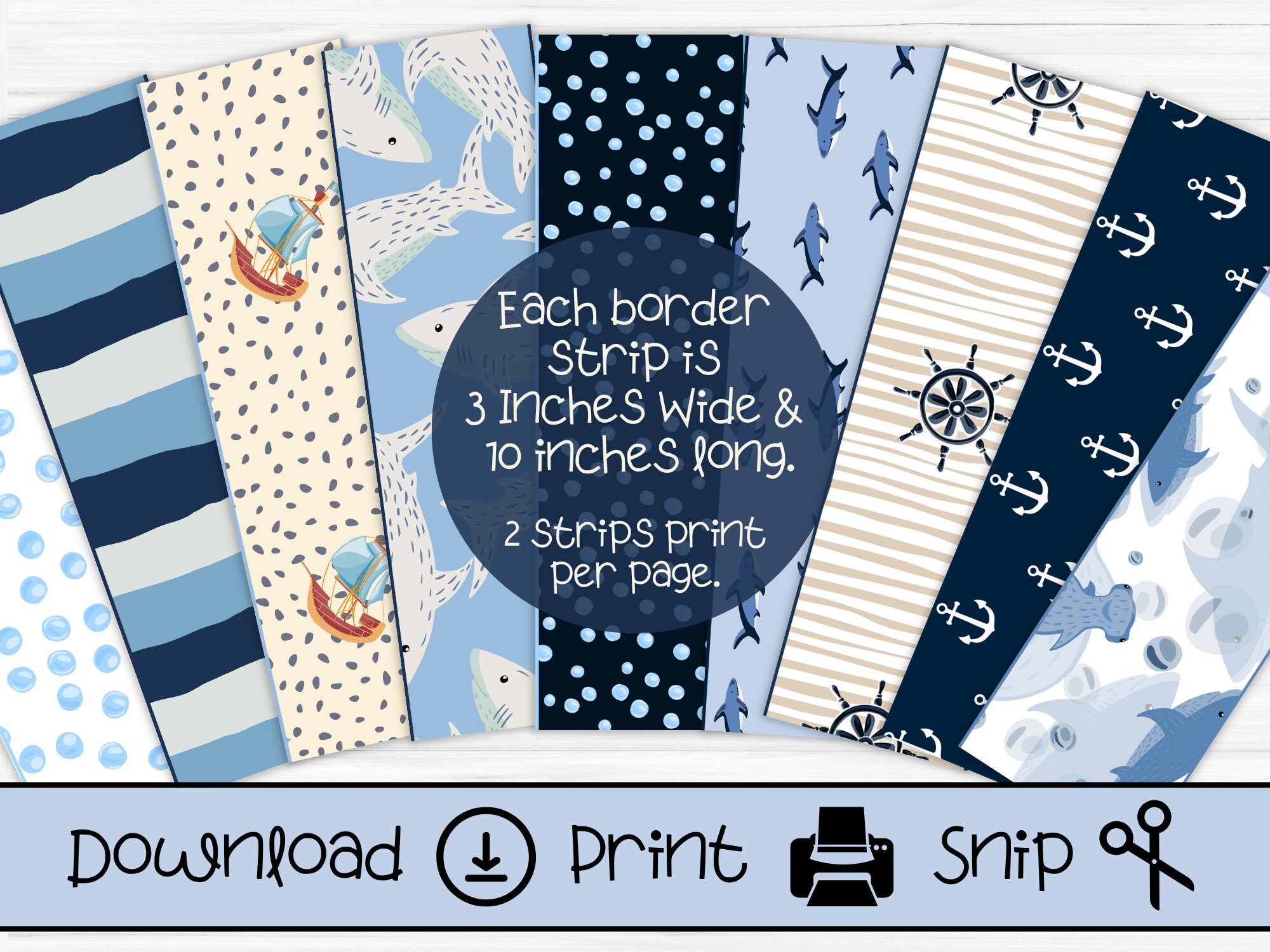 Nautical Bulletin Board Border Strips Printable Shark - Etsy Australia
