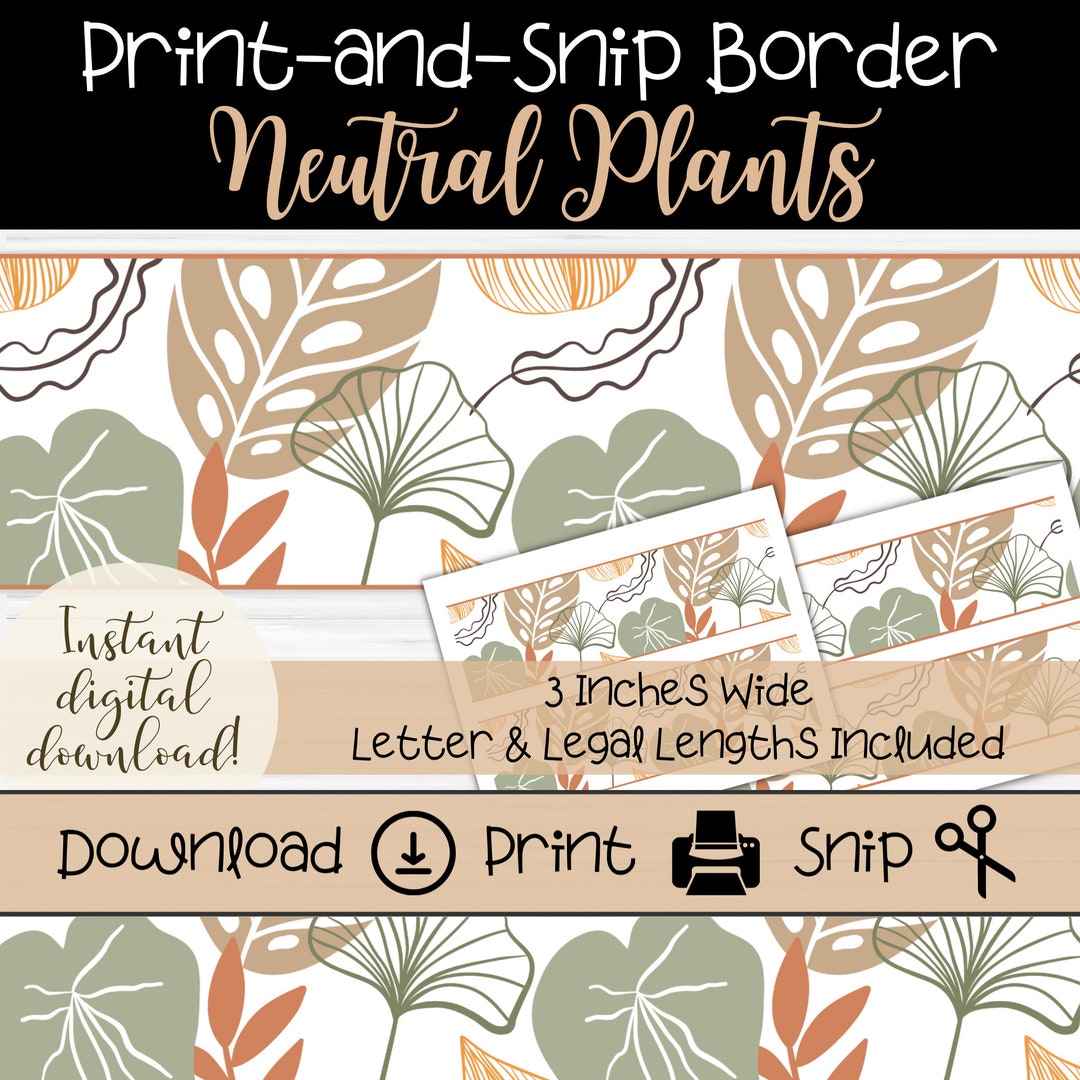 Neutral Boho Plants Bulletin Board Border Strips | Printable Trim for ...