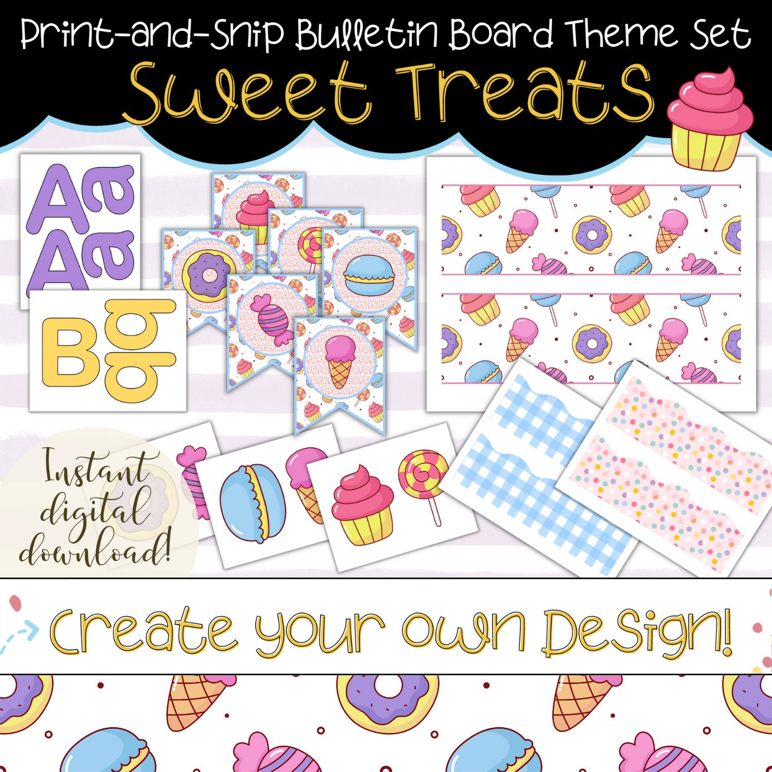 Sweets Bulletin Board Set, Printable Classroom Display Kit, Letters ...