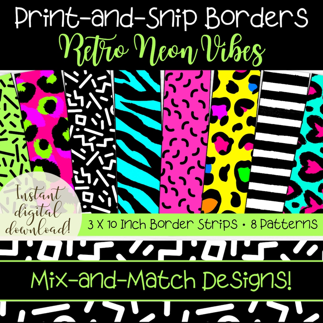 Retro Neon Border Strips for Classroom Bulletin Board Printable ...