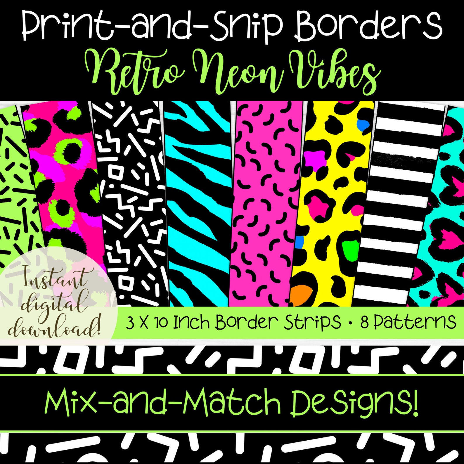 Retro Neon Bulletin Board Borders: Printable Classroom Decor (digital ...