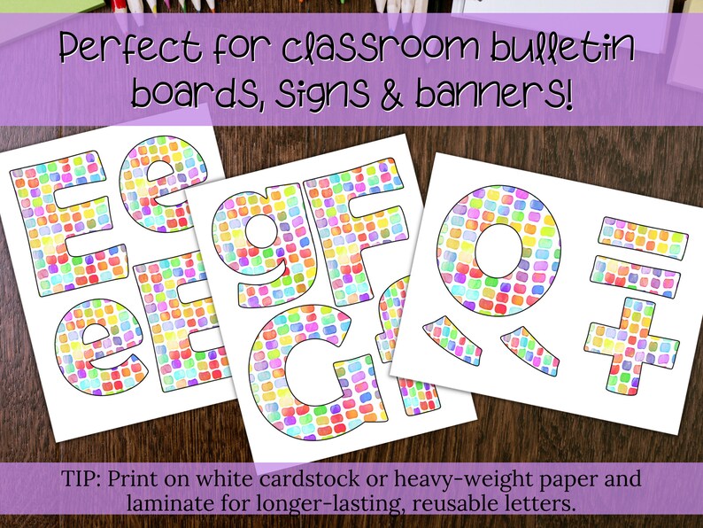 Printable Bulletin Board Letters in Watercolor Swatches Pattern ...