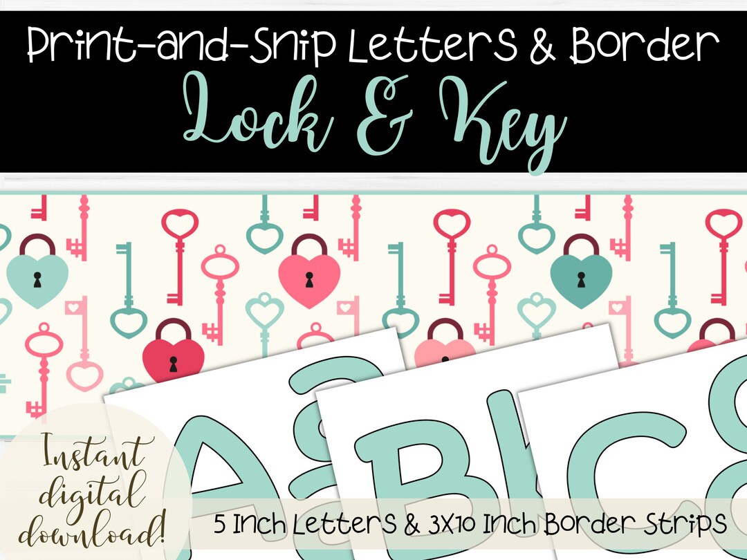 Printable Valentine Lock and Key Bulletin Board Border and - Etsy