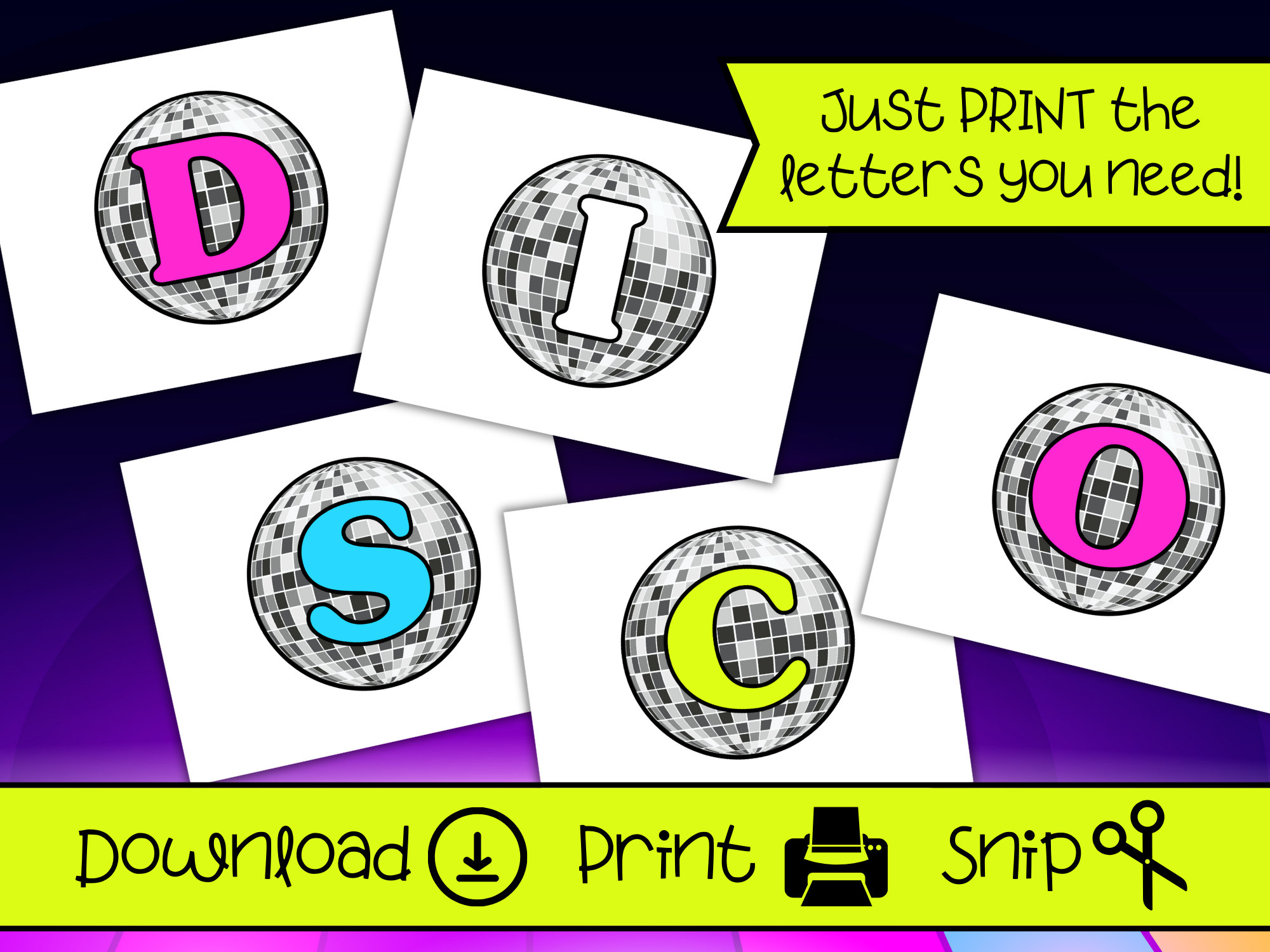 Retro Disco Ball Letters | Printable Bulletin Board Set (digital ...
