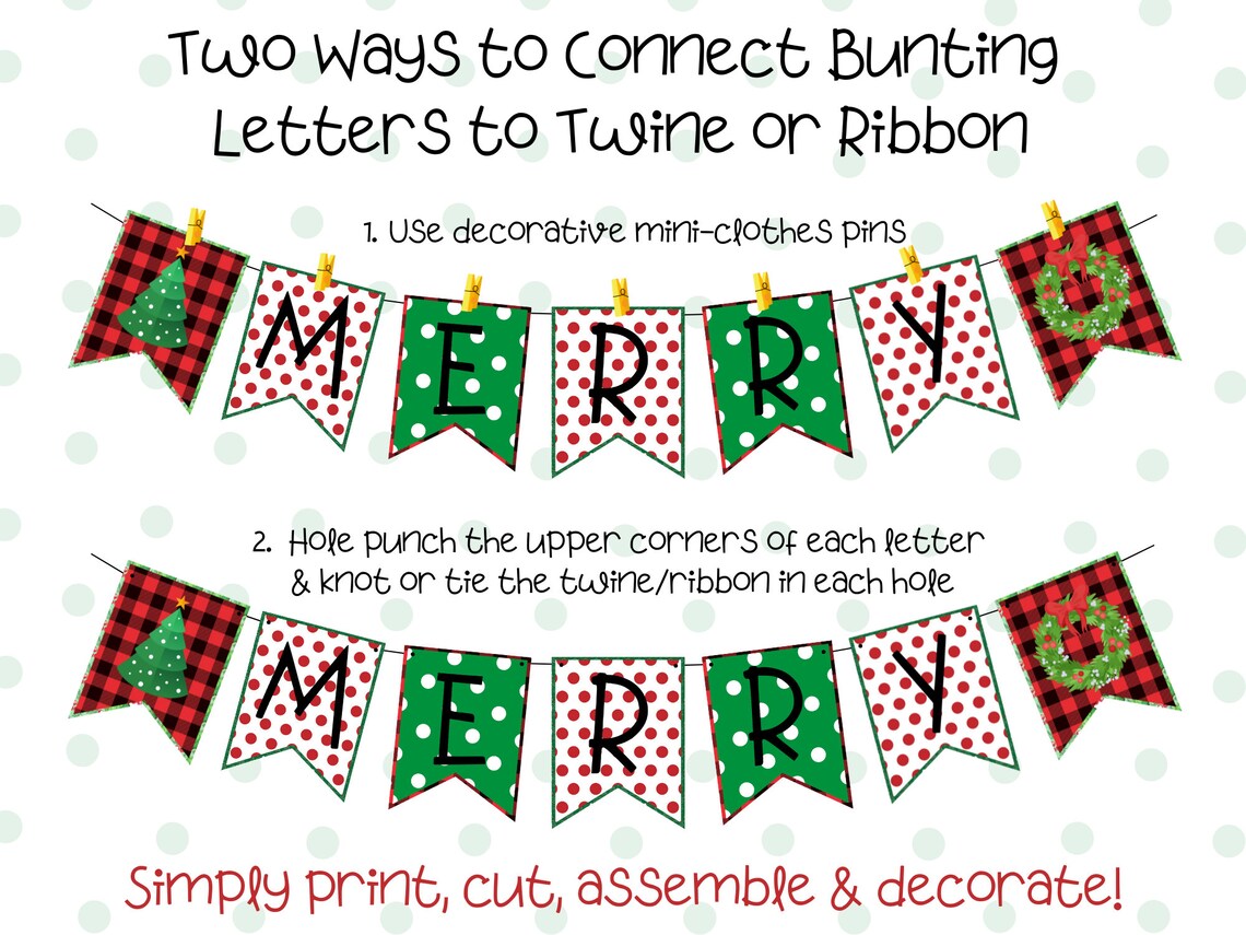 Digital Christmas Holiday DIY Bunting Banner Letters and Numbers ...