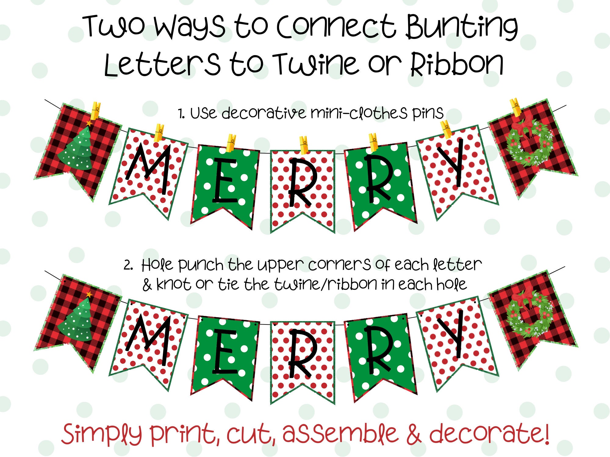 Digital Christmas Holiday DIY Bunting Banner Letters and Numbers ...
