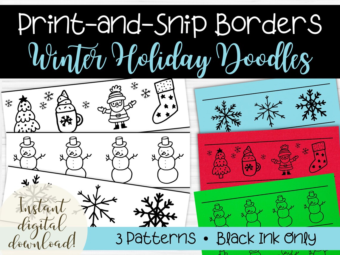 Winter Doodles Bulletin Board Border Strips Black Ink - Etsy