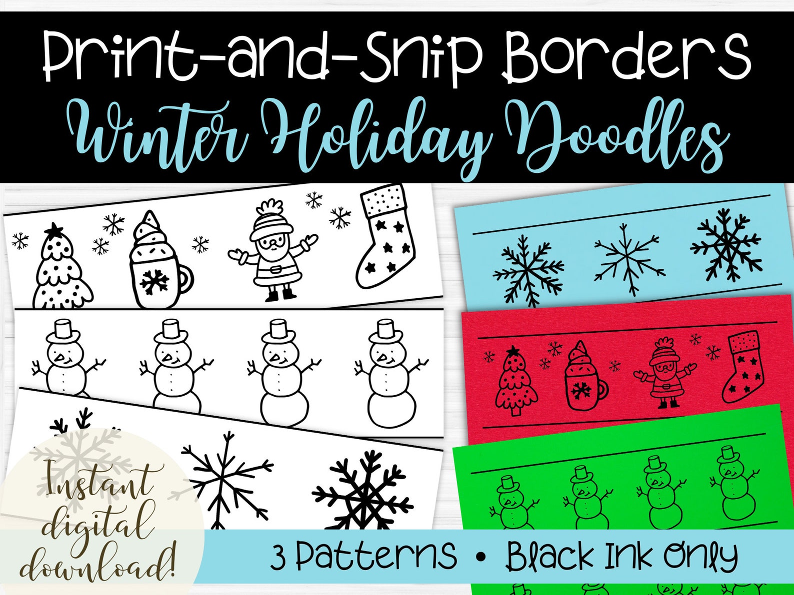 Winter Doodles Bulletin Board Border Strips Black Ink - Etsy