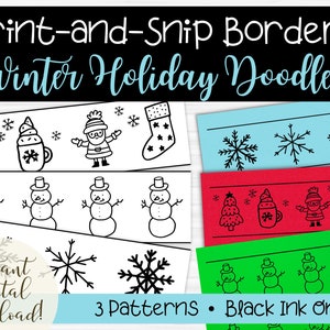 Winter Doodles Bulletin Board Border Strips | Black Ink Printable ...
