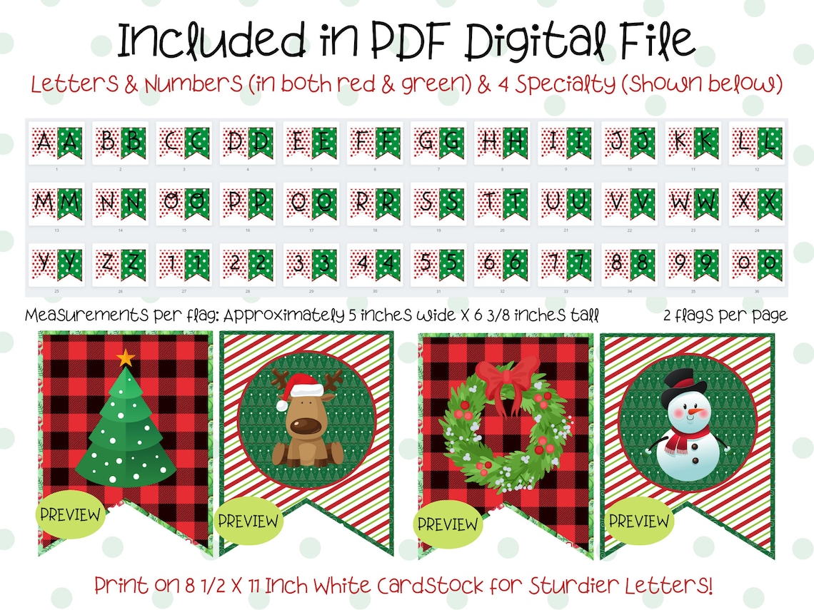 Digital Christmas Holiday DIY Bunting Banner Letters and Numbers ...