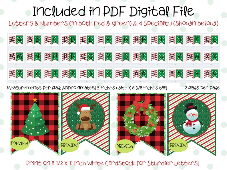 Digital Christmas Holiday DIY Bunting Banner Letters and Numbers ...