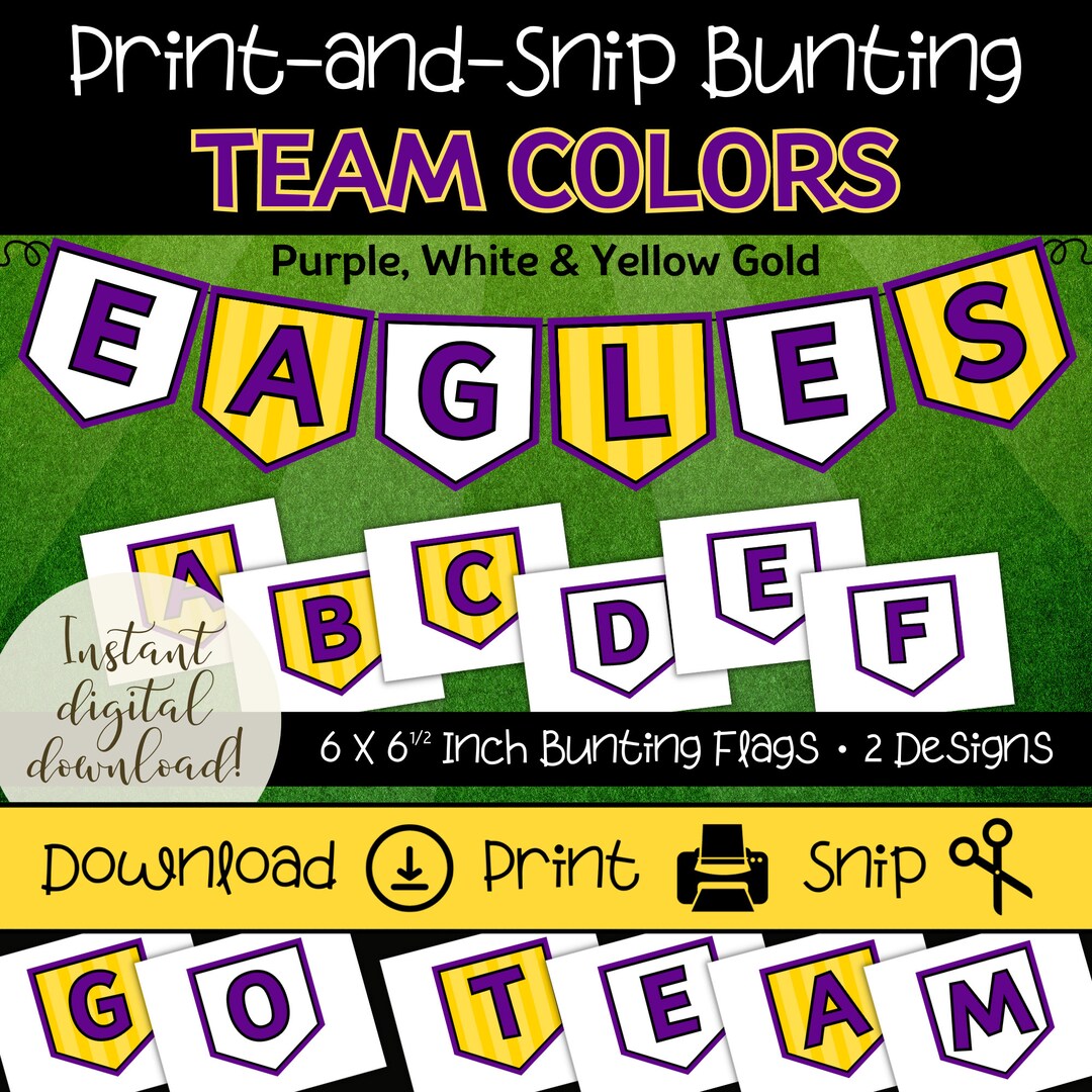 Purple, White & Gold School Colors | Printable Bunting Banner Flags ...