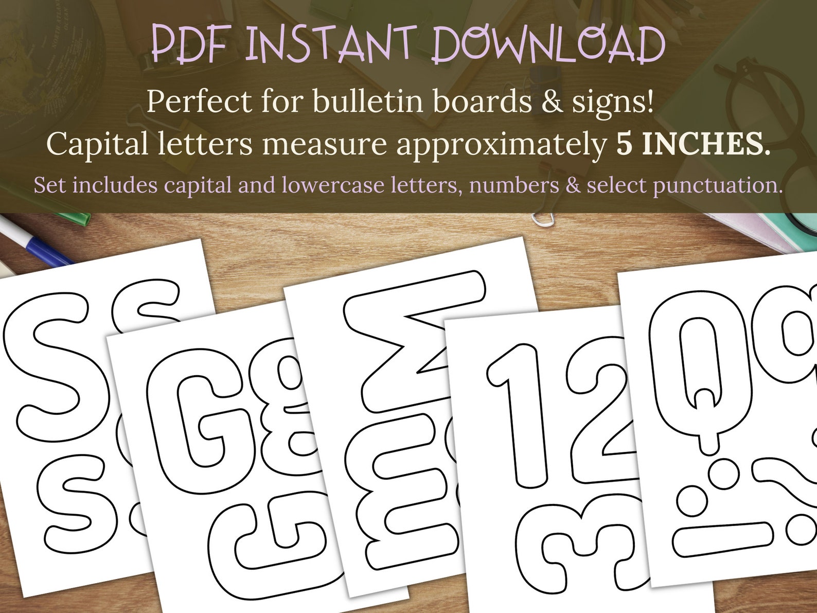 Printable Bulletin Board Letters and Numbers: 5-inch Black Outline (PDF ...