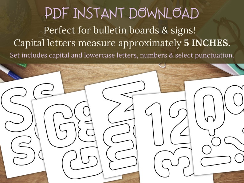 Printable Bulletin Board Letters and Numbers: 5-inch Black Outline (PDF ...