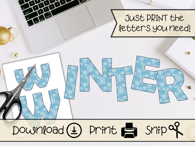 Printable Snowflake Flurries Bulletin Board Letter Set for - Etsy