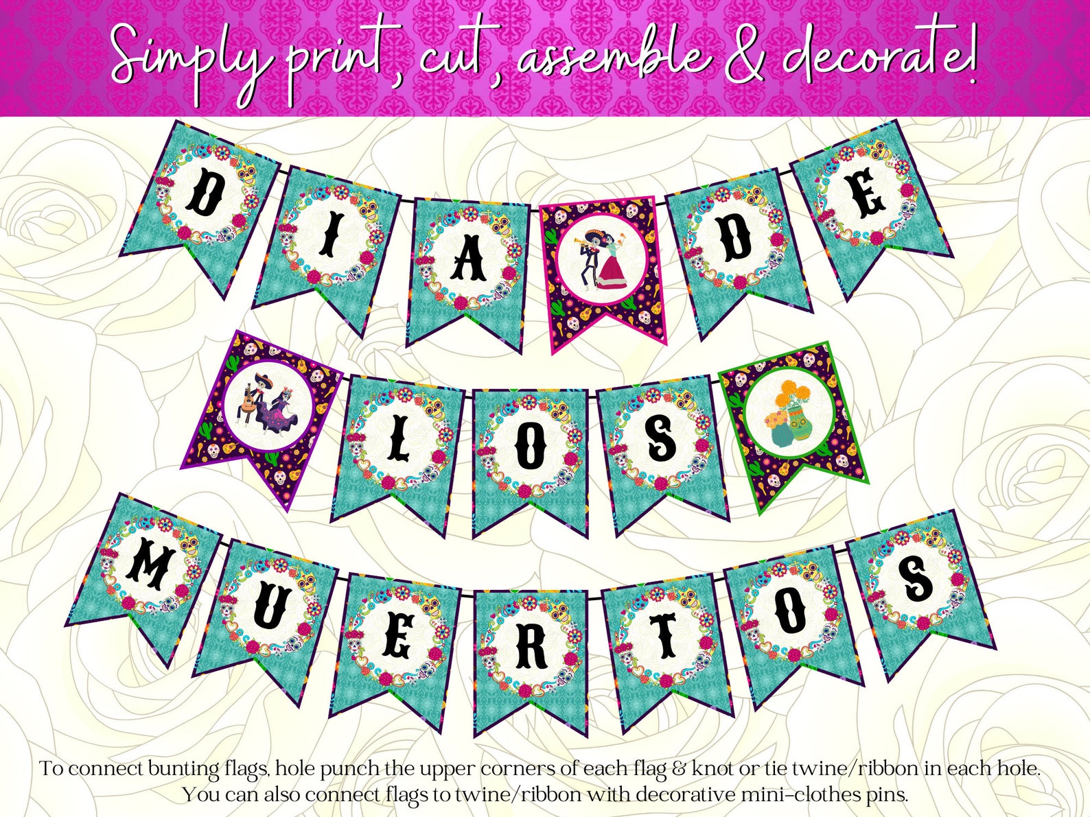 Printable Dia De Los Muertos Bunting Banner Flags, Traditional Mexican ...