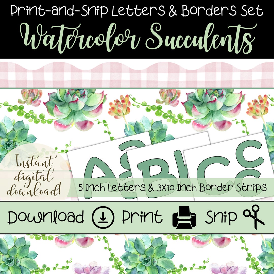 Classroom Bulletin Board Borders and Letters Watercolor Succulent ...