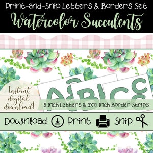 Classroom Bulletin Board Borders and Letters Watercolor Succulent ...
