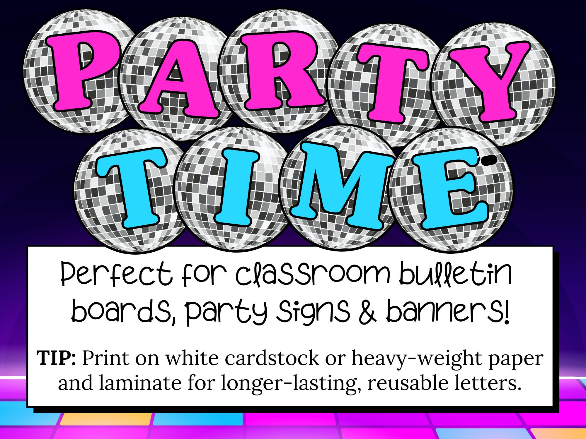 Retro Disco Ball Letters Printable Letter Set Bulletin Board, Party ...