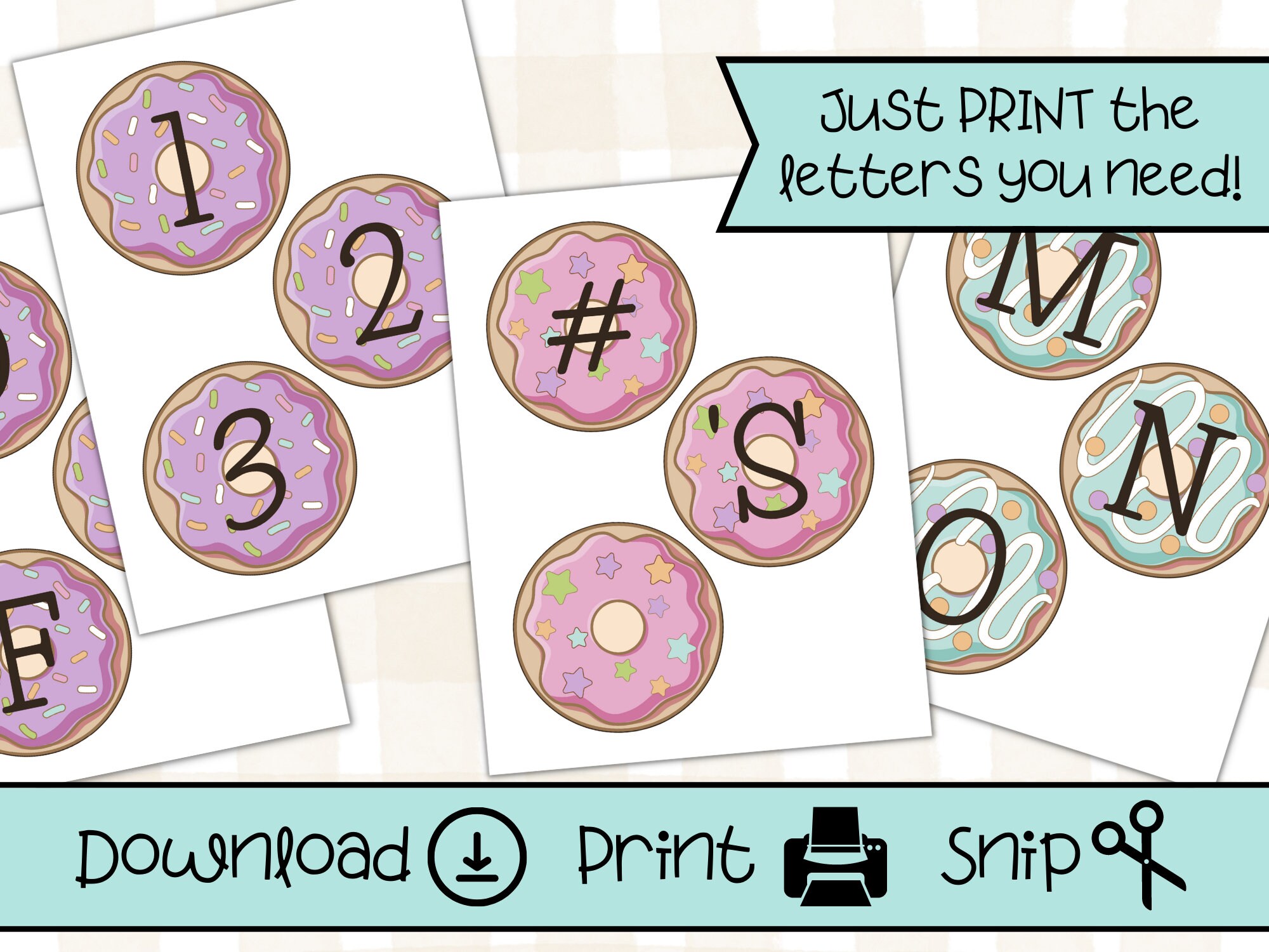 Printable Donut Letter Sets 4 Inch Circles in Pink Purple - Etsy Canada