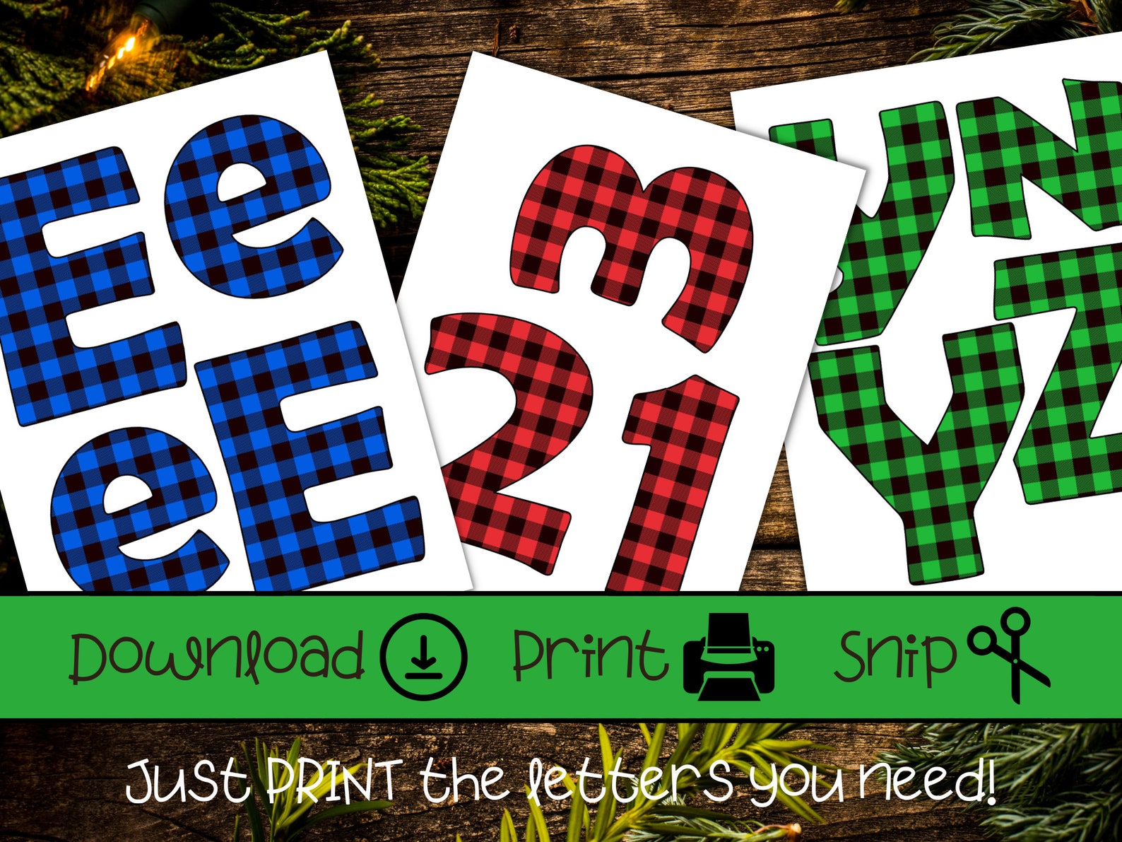 Buffalo Plaid Printable Letters for Holiday Bulletin Boards, Signs ...