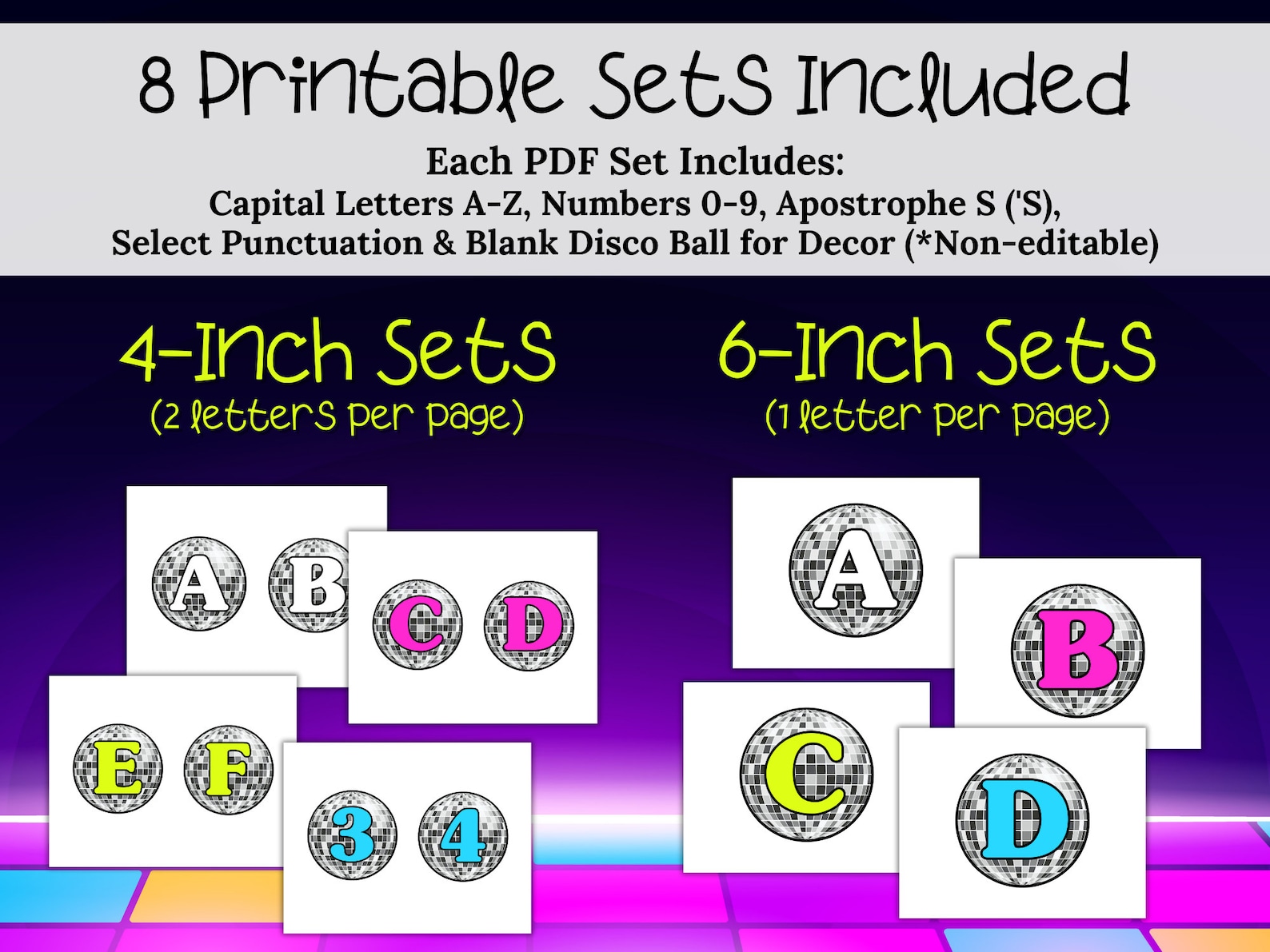 Retro Disco Ball Letters Printable Letter Set Bulletin Board, Party ...