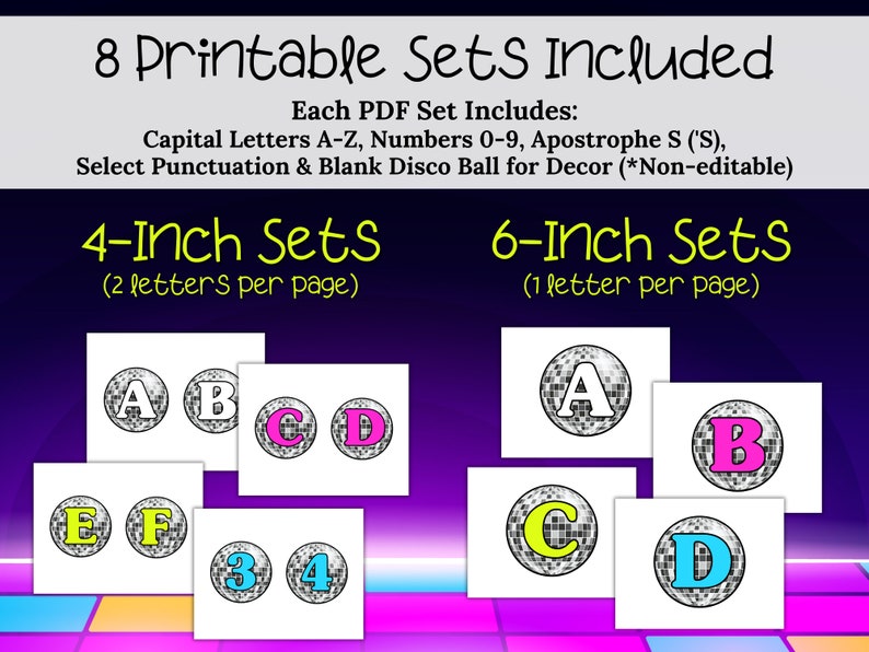 Retro Disco Ball Letters Printable Letter Set Bulletin Board, Party ...