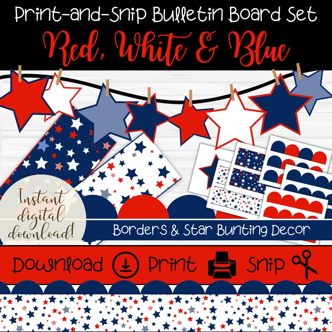 Patriotic Holiday Bulletin Board Theme | Red, White and Blue Stars ...