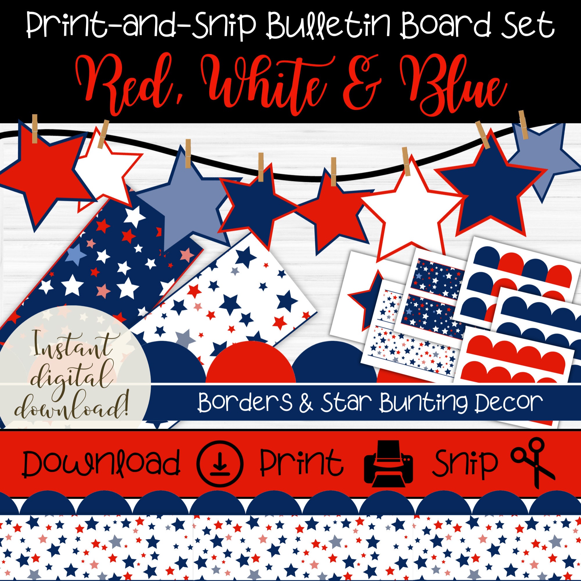 Patriotic Holiday Bulletin Board Theme | Red, White and Blue Stars ...