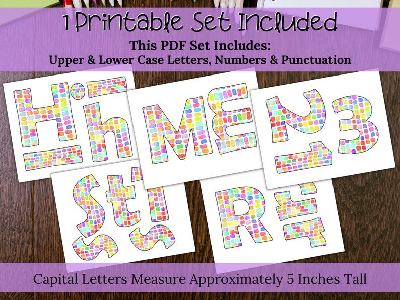 Printable Bulletin Board Letters in Watercolor Swatches Pattern ...