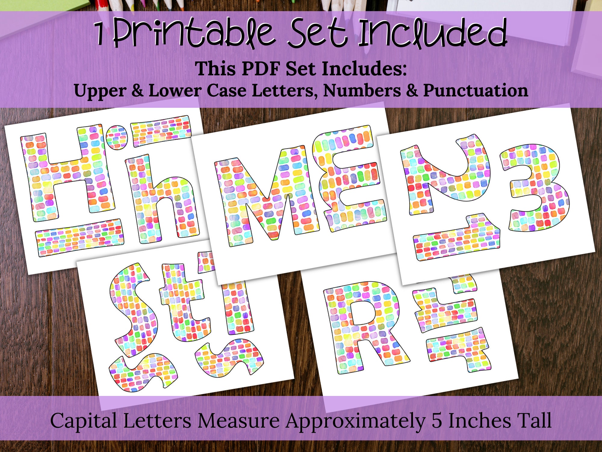 Printable Bulletin Board Letters in Watercolor Swatches Pattern ...