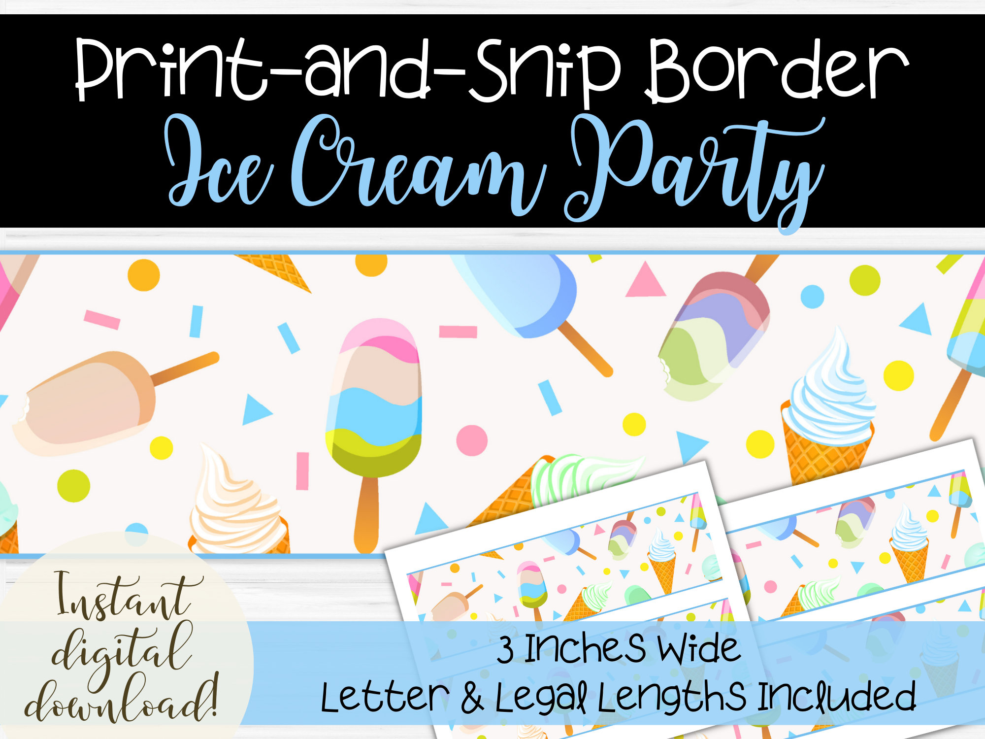 Ice Cream Party Bulletin Board Border Strips Printable Trim - Etsy