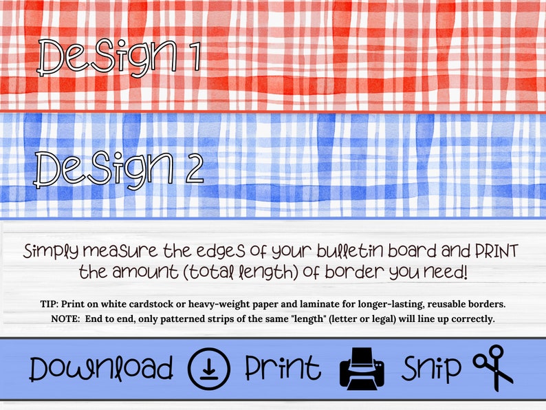 Watercolor Plaid Bulletin Board Border: Red & Blue Printable Trim ...