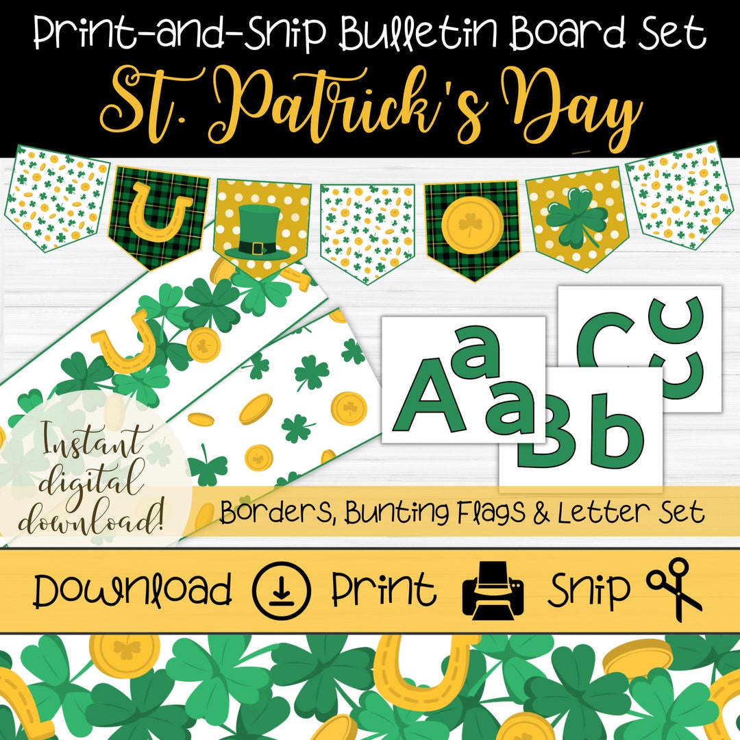 St. Patrick's Day Bulletin Board Kit: Shamrock Bunting, Green Letters ...