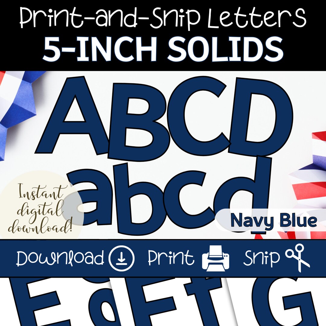 Navy Blue Letter Set, Printable Bulletin Board & Sign Letters, Dark ...