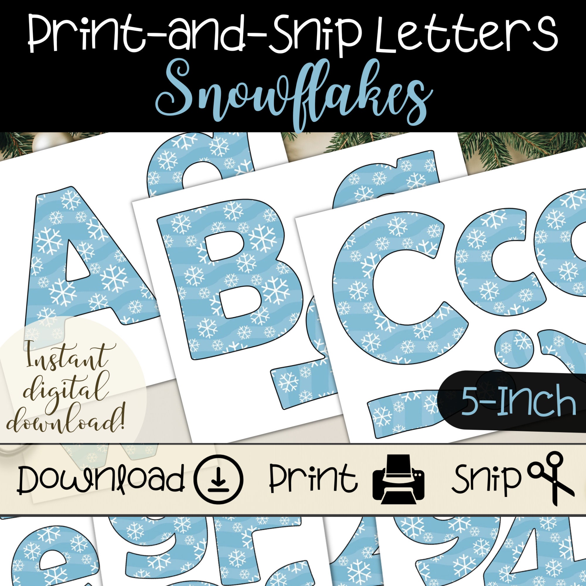 Snowflake Flurries Print and Cut Bulletin Board Letter Set for Winter ...