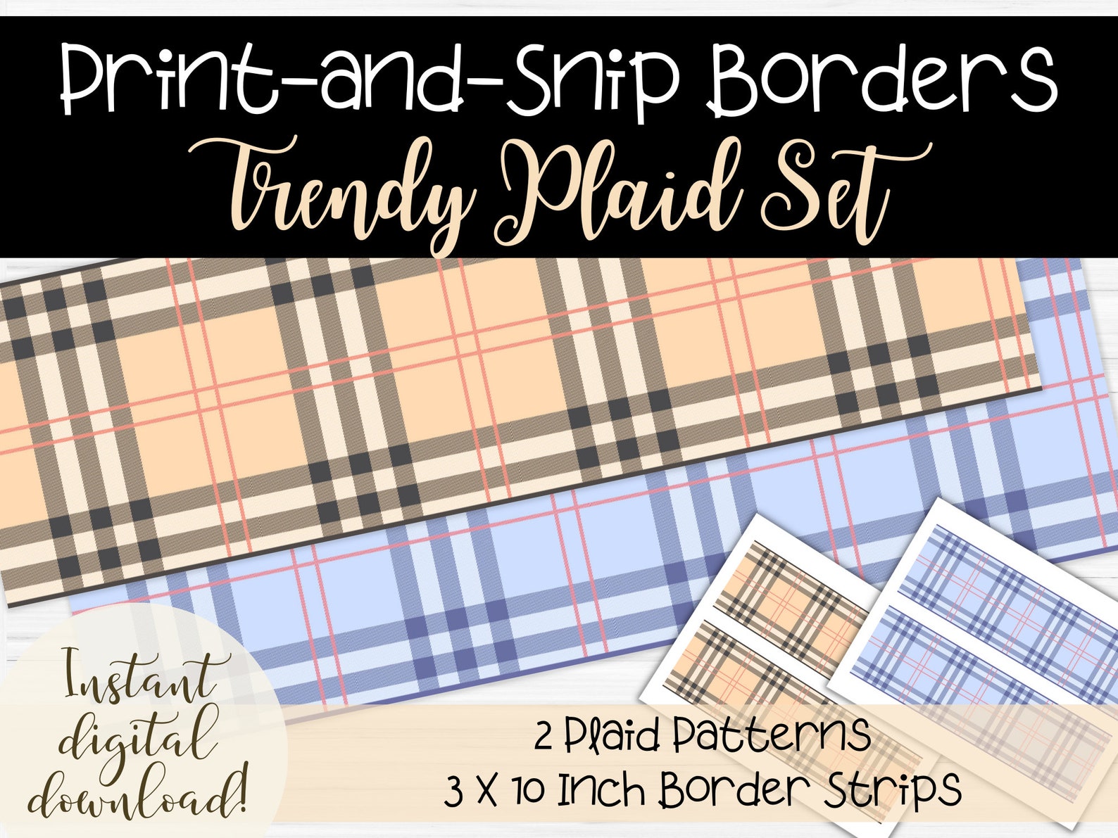 Trendy Classroom Bulletin Board Borders Printable Plaid Trim - Etsy