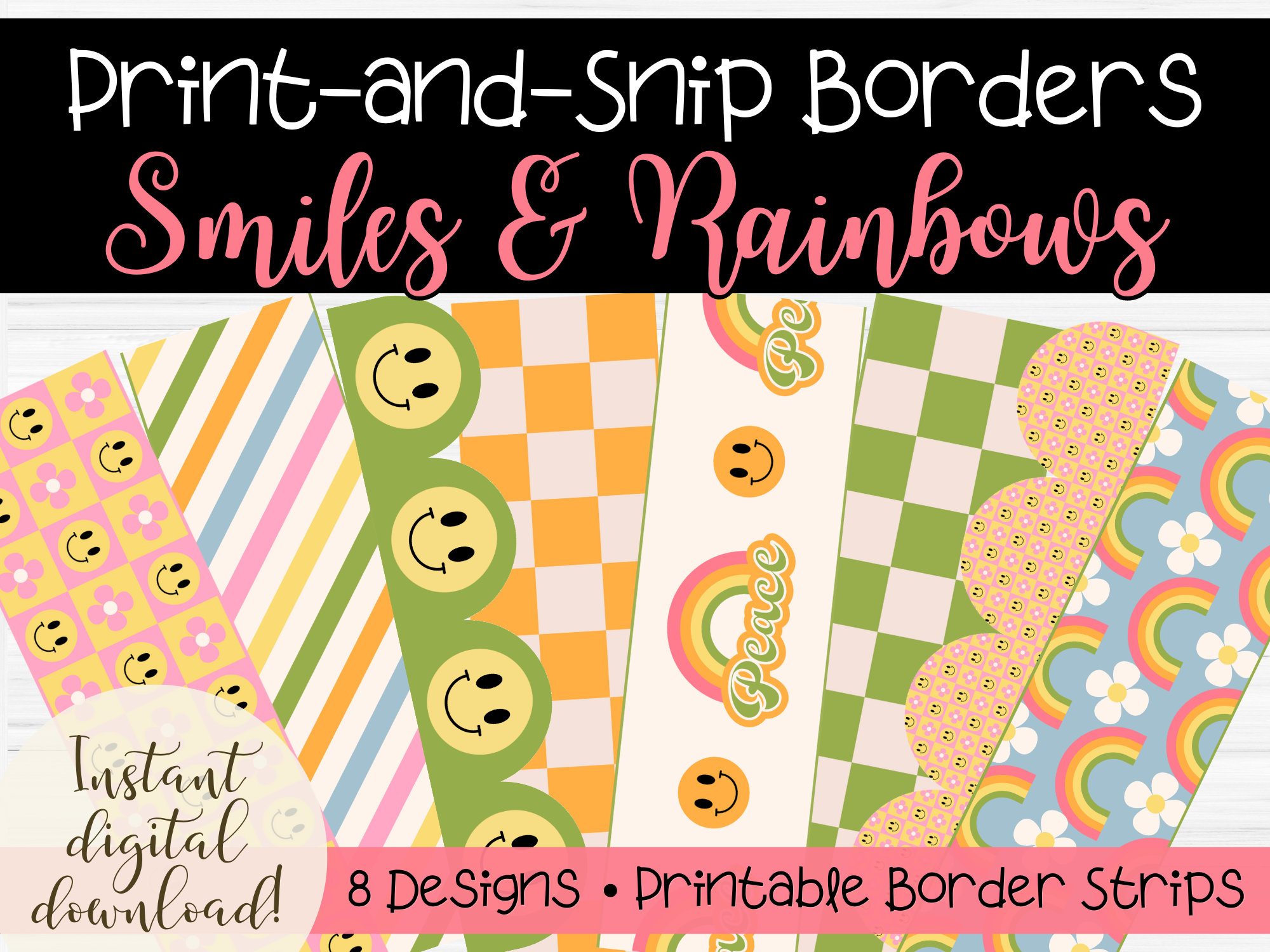 Retro Rainbow Classroom Borders | Smiley Faces, Checkered Pattern ...