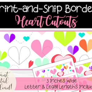 Printable Hearts Cutout Pattern Border for February and Valentine's Day ...