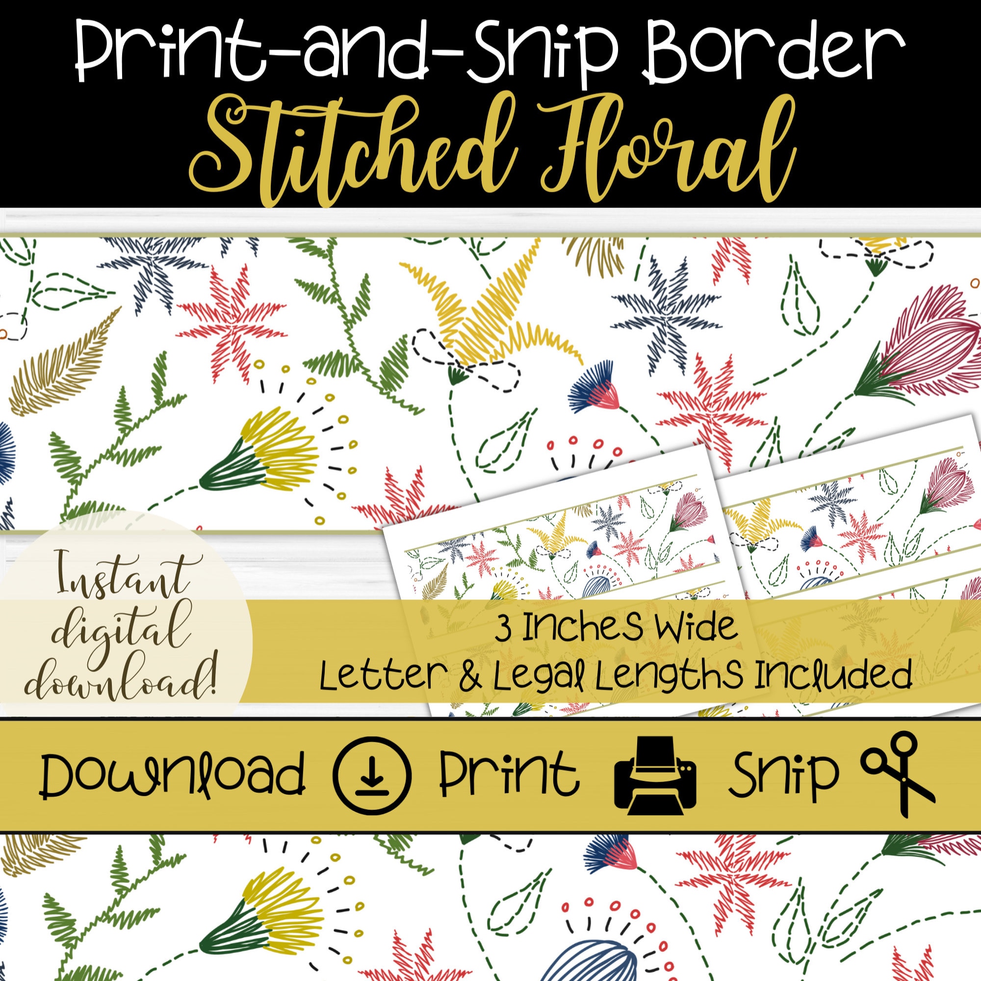 Stitched Floral Bulletin Board Border: Teacher Printable (digital ...