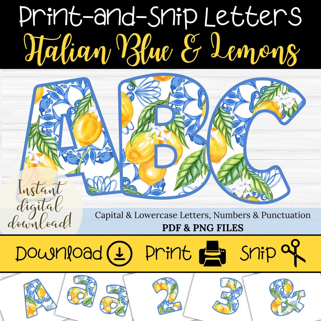 Lemon Bulletin Board Letters: Mediterranean Style & Italian Blue (PDF ...