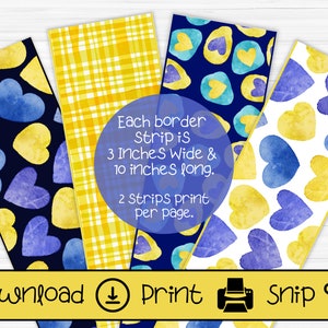 Watercolor Hearts Bulletin Board Borders | Printable Blue & Yellow ...