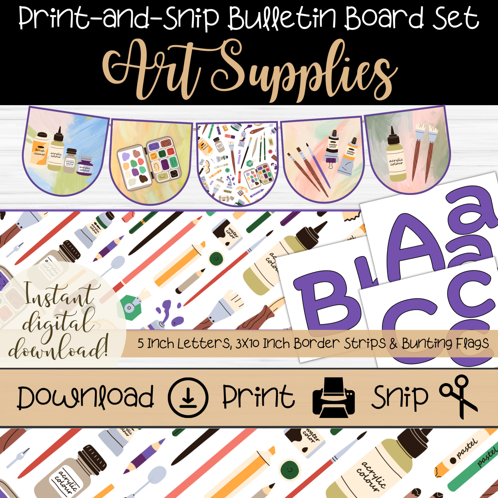 Art Classroom Bulletin Board Set Printable Board Accessories for Art ...