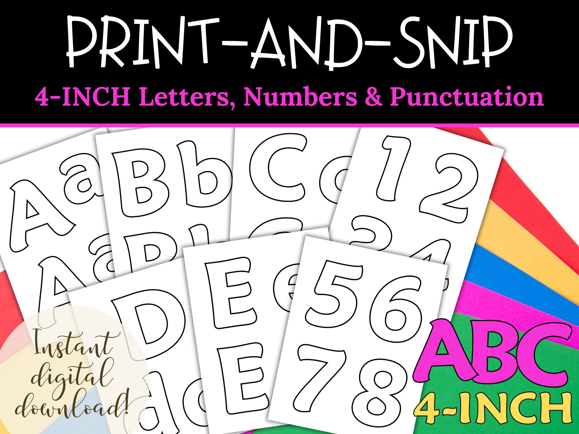 Printable Bulletin Board Letters: Black Outline, 4-inch Alphabet (PDF ...
