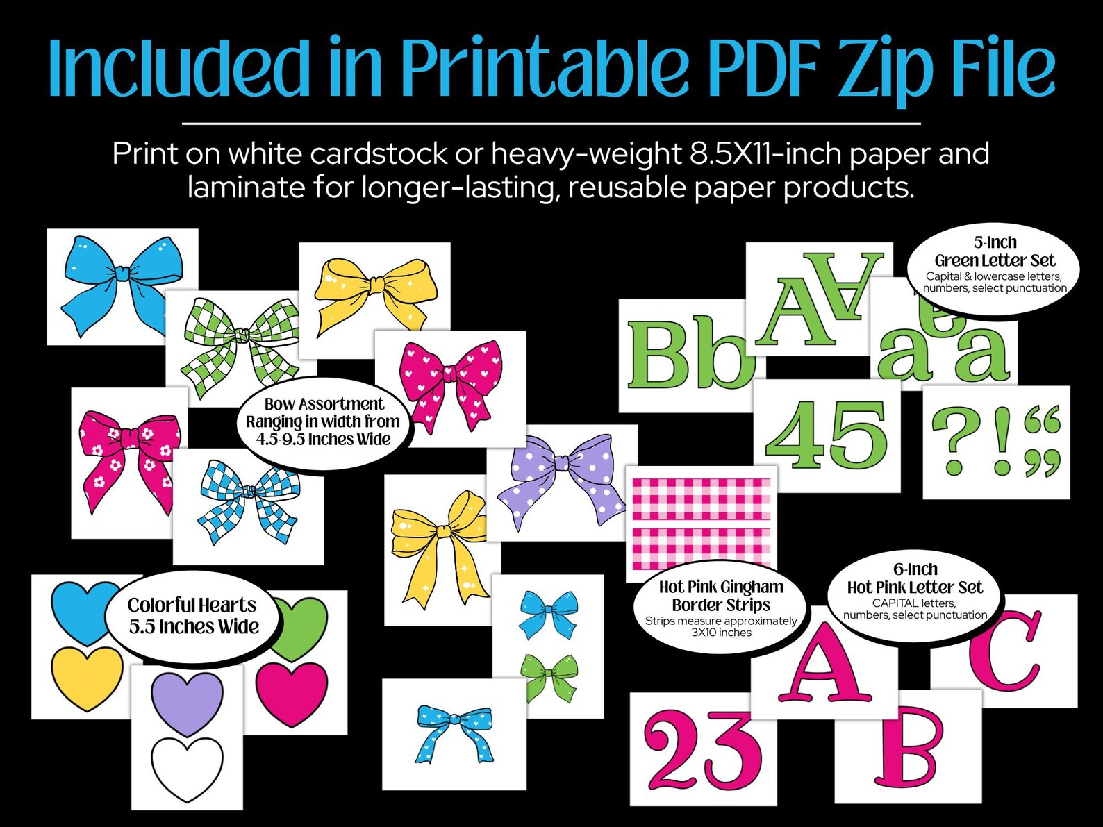Classroom Door Decor Set | Trendy Bow Theme | Colorful Hearts | End of ...