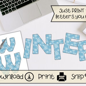 Snowflake Flurries Print and Cut Bulletin Board Letter Set for Winter ...