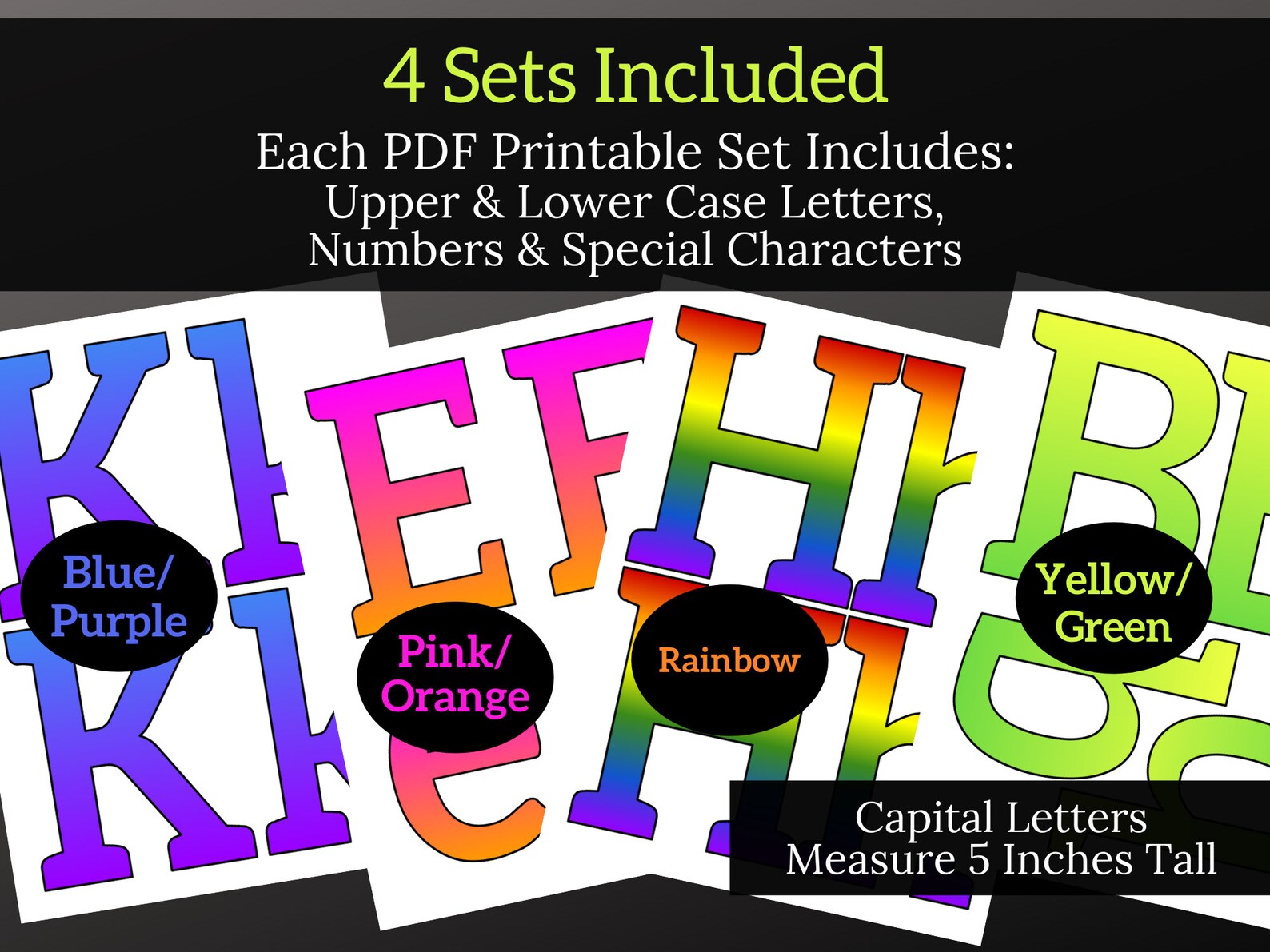 Printable Color Gradient Letters and Numbers, 4 Sets, Bulletin Boards ...