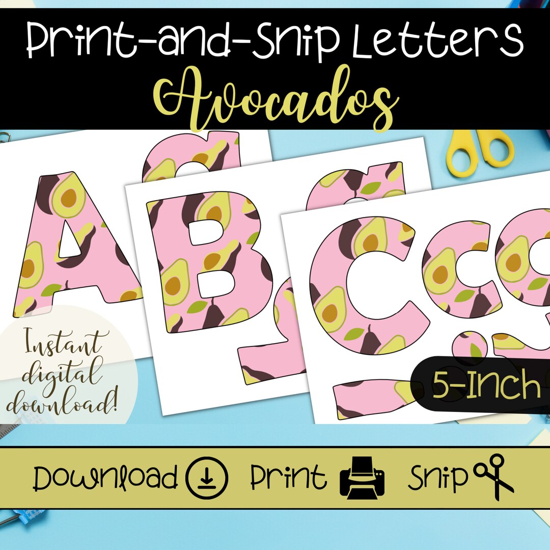Bulletin Board Letter Set | Printable Letters | Avocado Pattern | Pink ...
