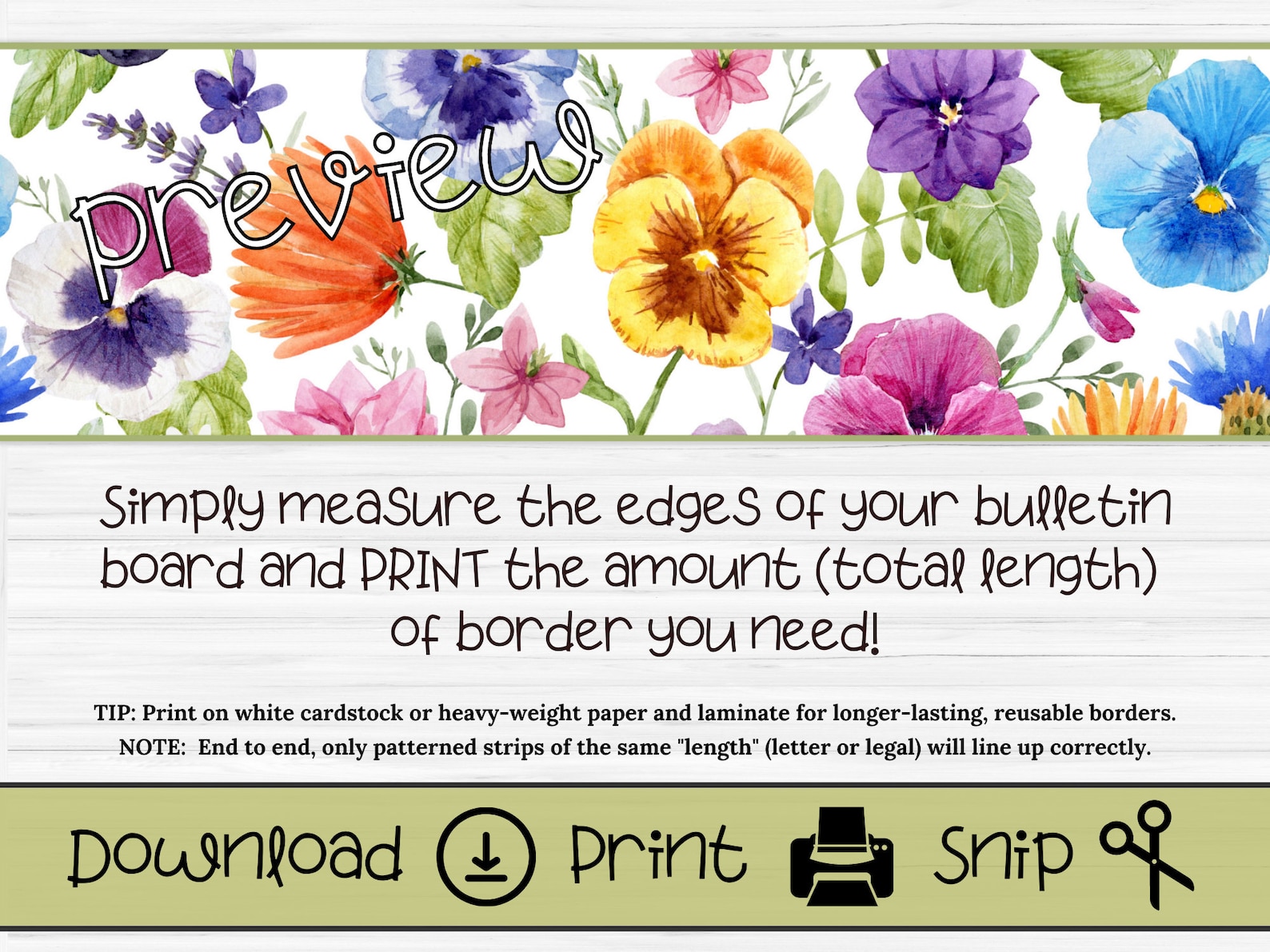 Printable Bulletin Board Border in Spring Garden Botanicals - Etsy