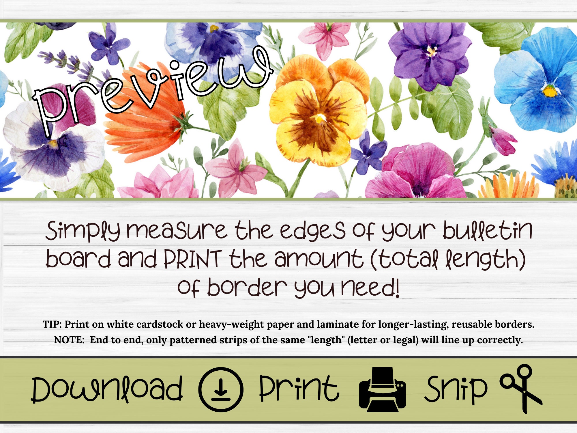 Printable Bulletin Board Border in Spring Garden Botanicals - Etsy
